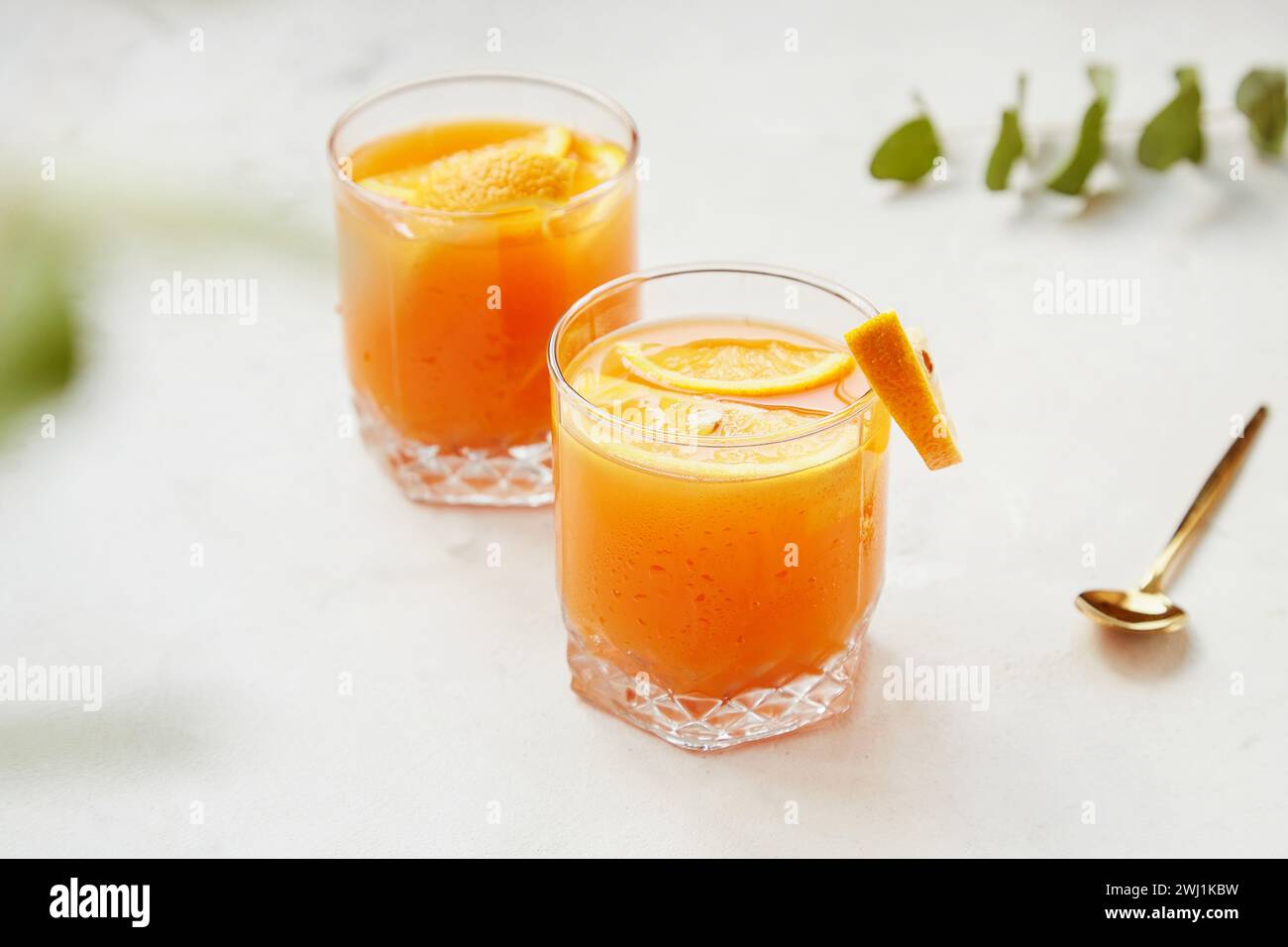 Fresh orange cocktails with fresh citrus fruits. Lemonade, refreshing ...