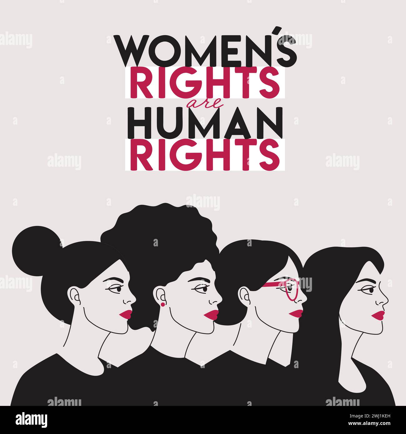 Women s rights are human rights card with group of diverse female ...