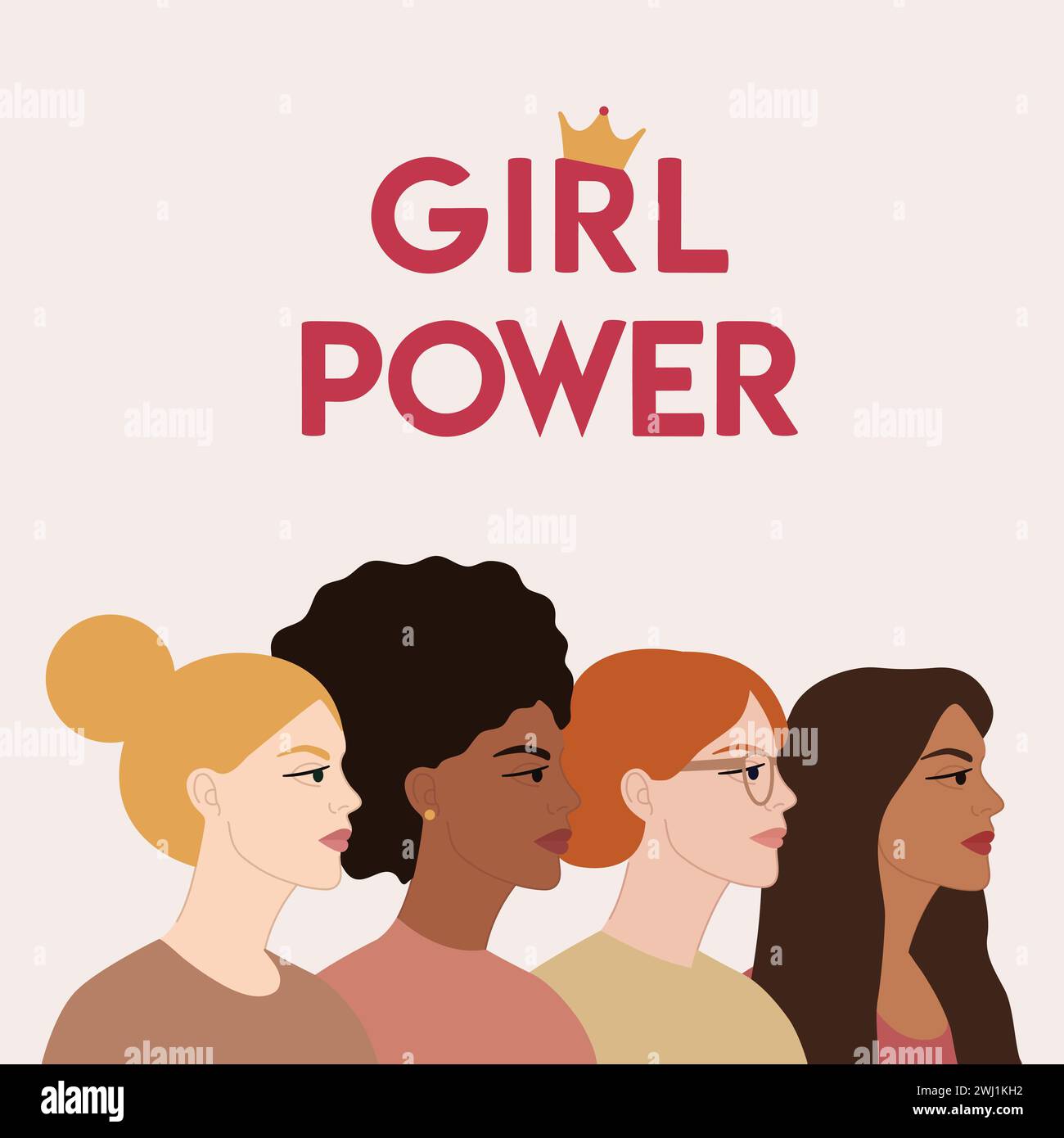 Girl Power Poster Illustration With Group Of Diverse Female Characters