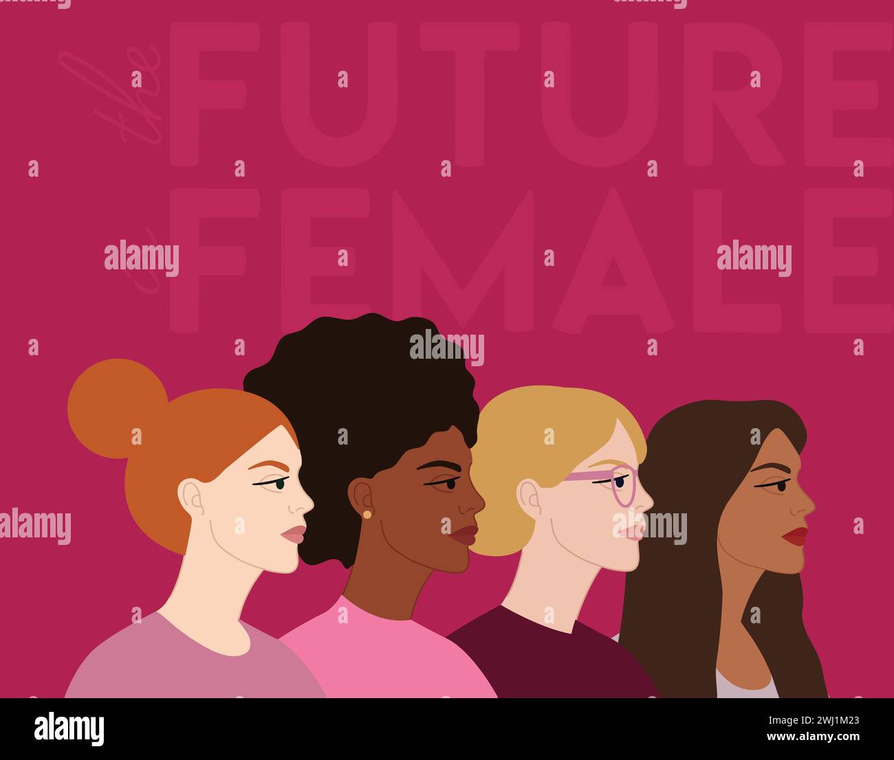 The future is female illustration with group of diverse female ...