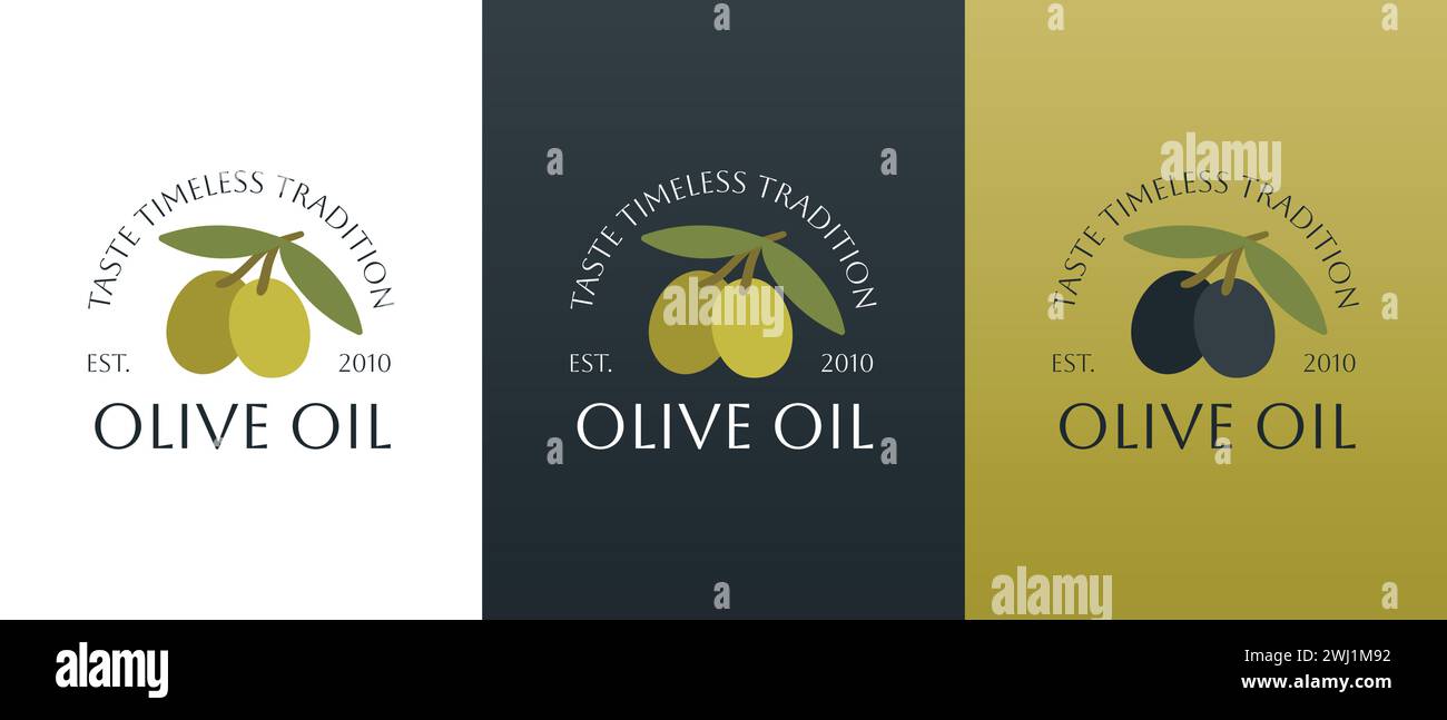 Vector logo of olives with leaves. Modern hand drawn vector olive oil icons. Branding concept ...