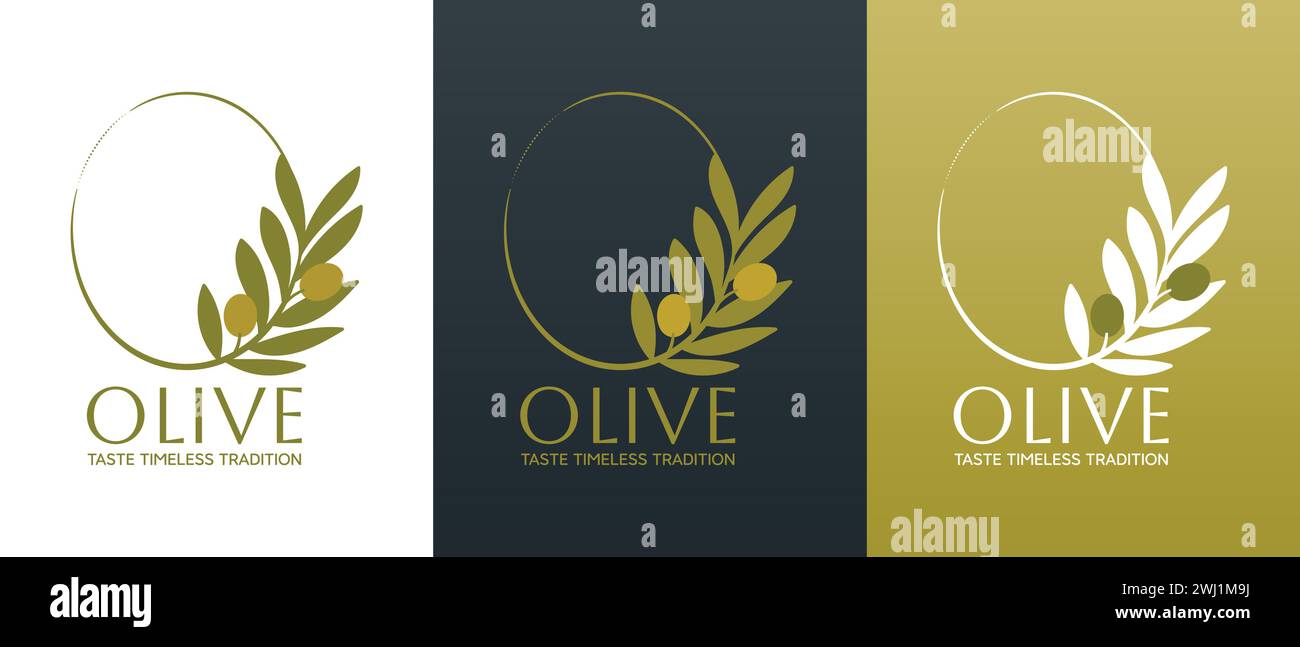 Vector logo of olive branch with leaves. Modern hand drawn vector olive oil icons. Branding ...