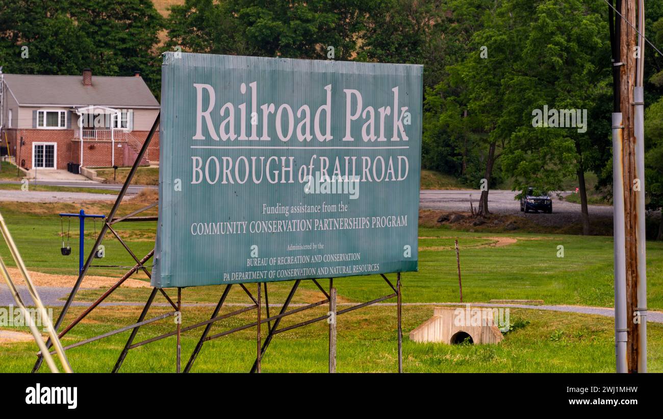 View of Railroad Park Sign as Seen by a Train on a Spring Day Stock ...