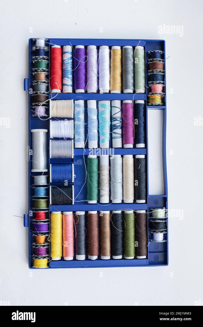 Rolls of thread, spools of thread in different colors for sewing work ...