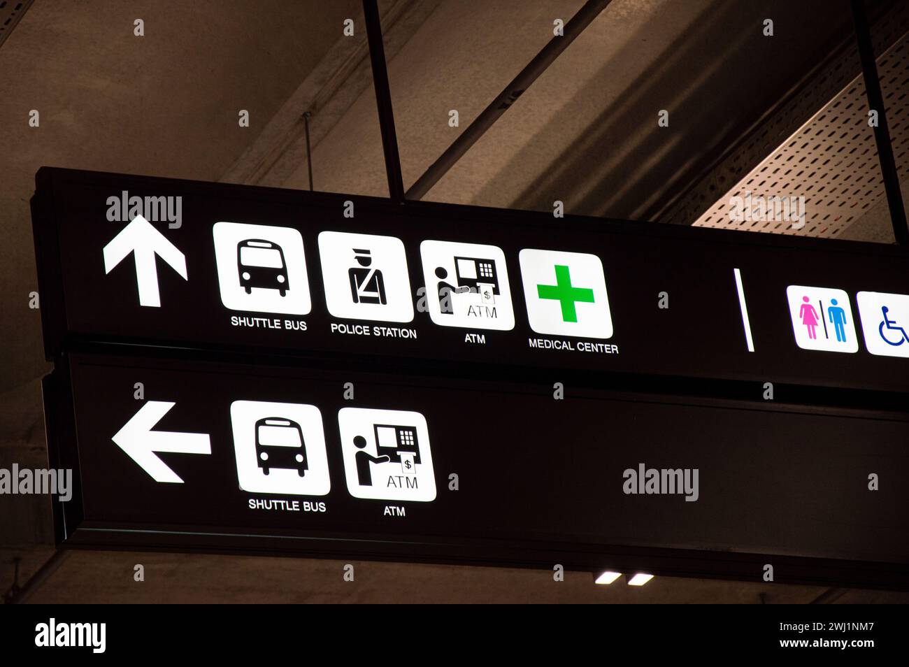 Navigation signs that can be seen along Public places such as airport ...