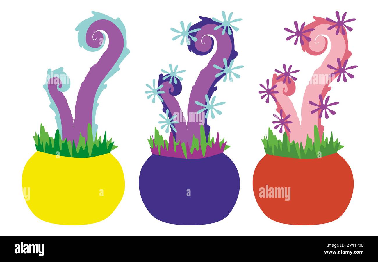 Tentacle Plant in flower pot set. Element for Game with Alien Fantasy ...