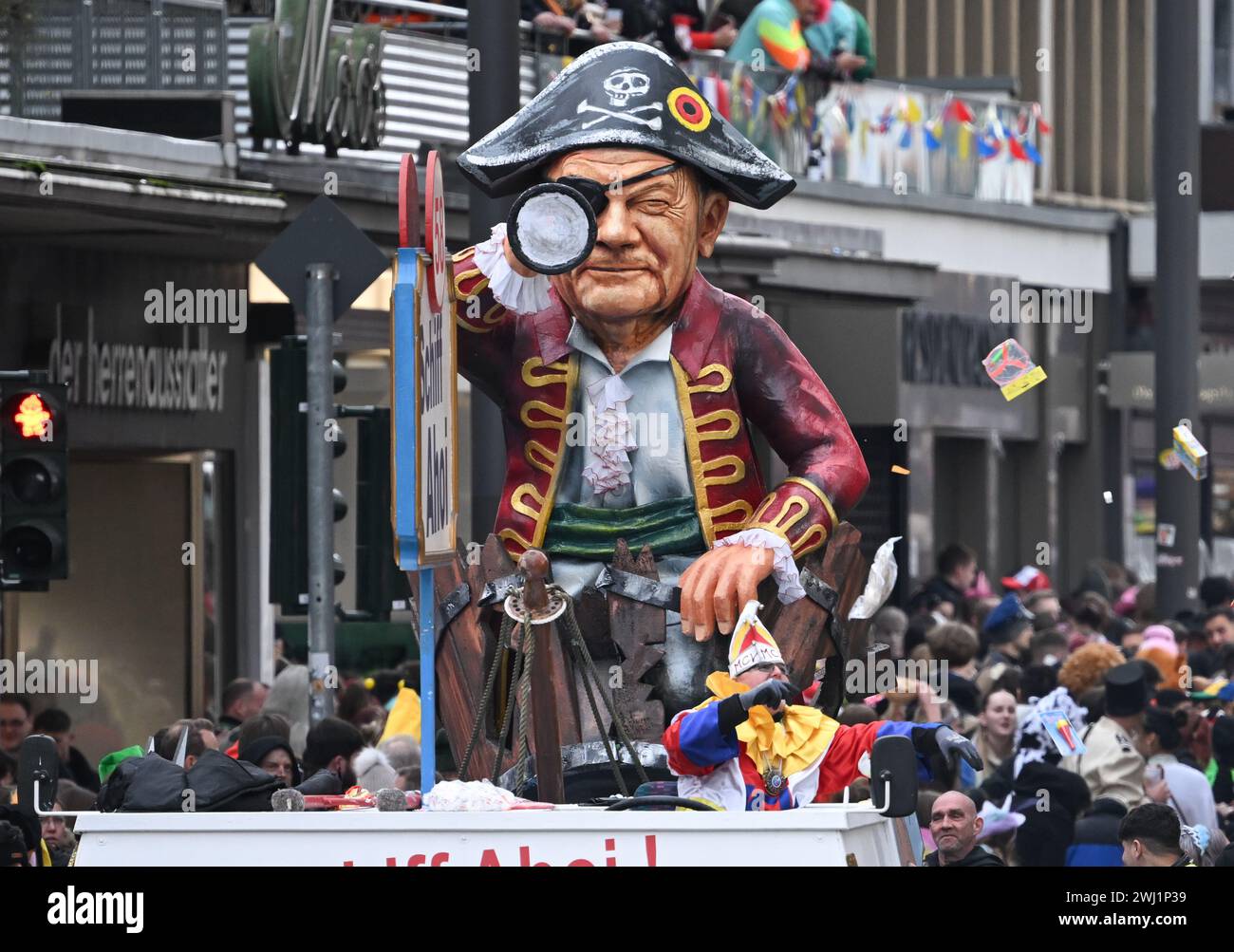 Mainz, Germany. 12th Feb, 2024. The MCV motif float "Schiff ahoi" (Ship ...