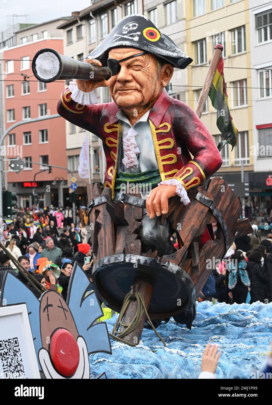 Mainz, Germany. 12th Feb, 2024. The MCV motif float "Schiff ahoi" (Ship ...
