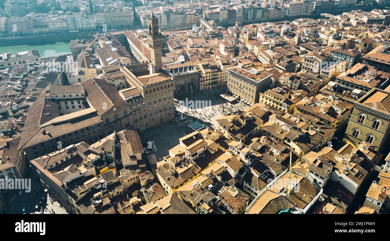 Aerial view of famous tower and Palazzo Vecchio square and Florence cityscape, Italy Stock Photo ...