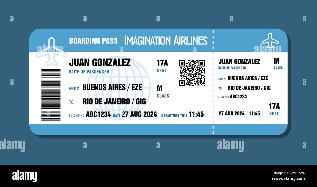 Ticket to Rio de Janeiro, Brazil from Argentina. Boarding pass template ...