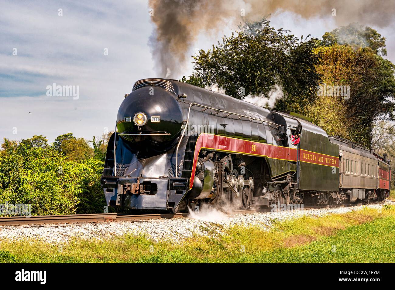 View of a Steam Passenger Train Approaching, Traveling Thru Rural ...