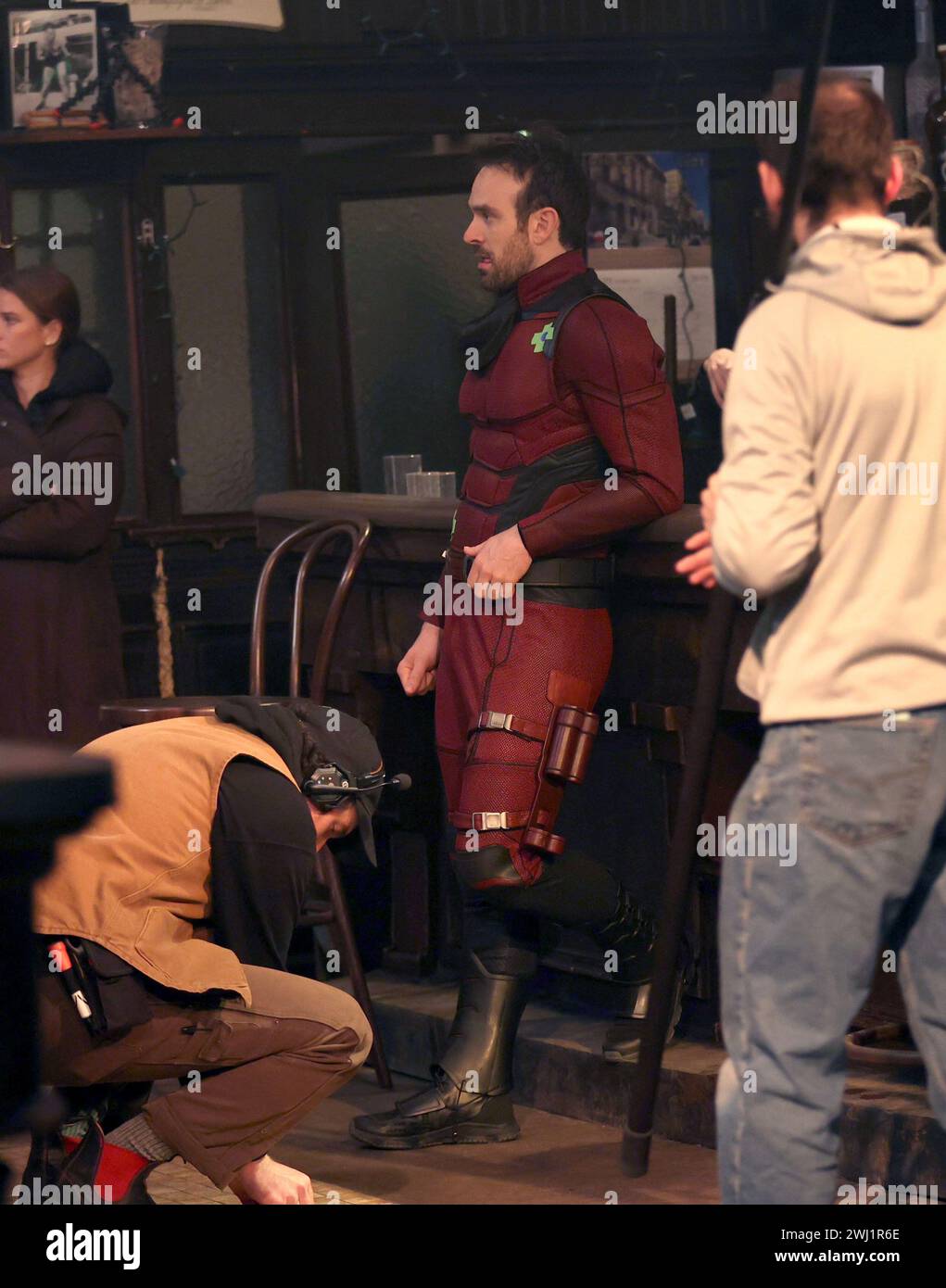 Charlie Cox seen filming action scenes at the 'Daredevil: Born Again ...