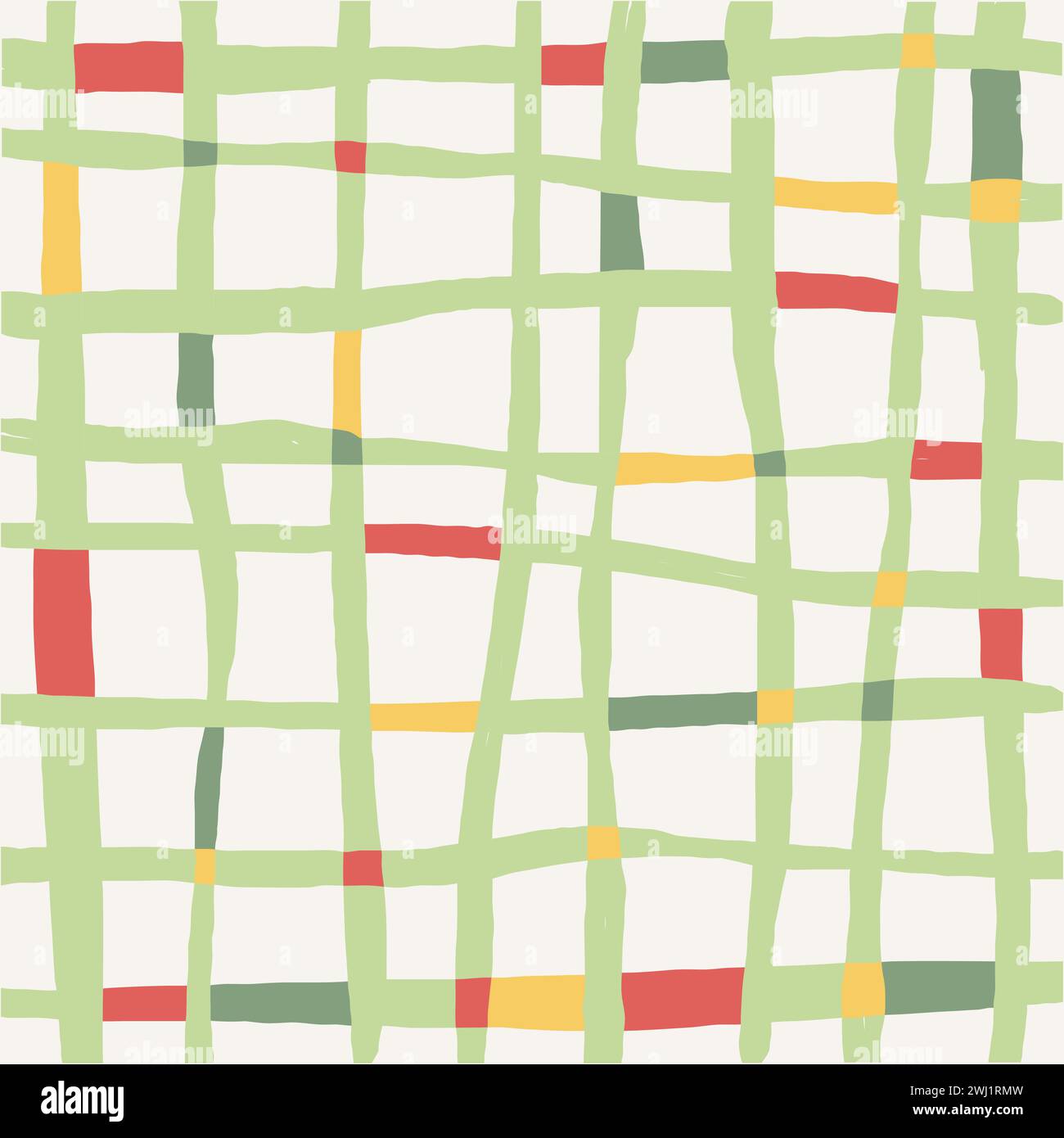 Vector hand drawn cute checkered grid pattern. Doodle Plaid geometrical ...