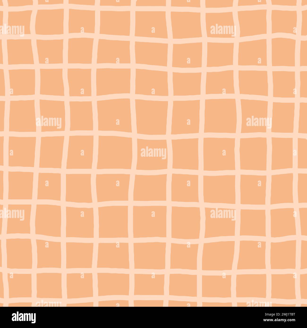 Hand drawn peach plaid pattern. Check, square doodle background. Line ...