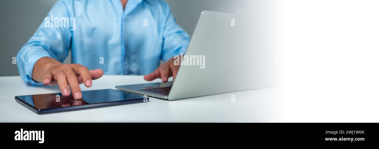 Businessman using tablet to login represents protection concept of ...