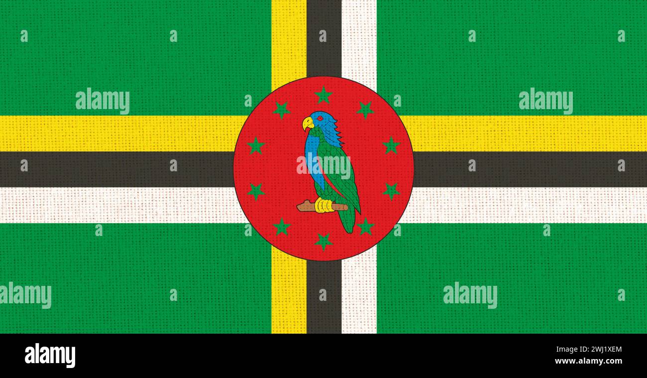 Flag of Dominica. National Dominica flag on fabric surface. Island ...