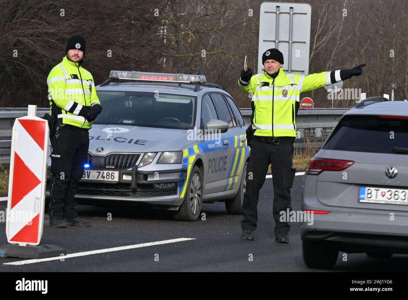 Police control at Czech-Slovak border crossing Breclav - Kuty, on ...