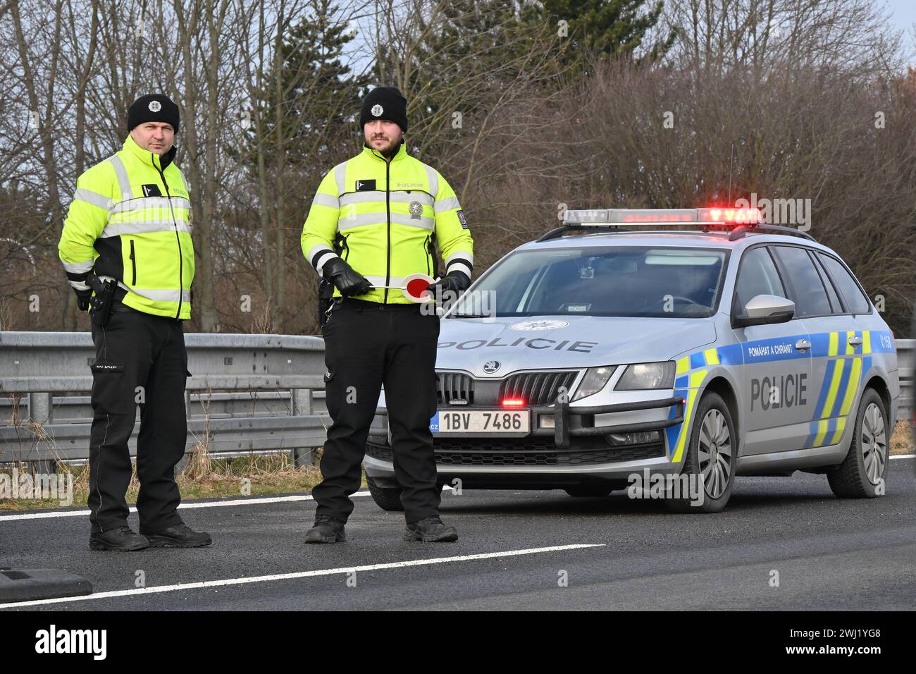 Police control at Czech-Slovak border crossing Breclav - Kuty, on ...