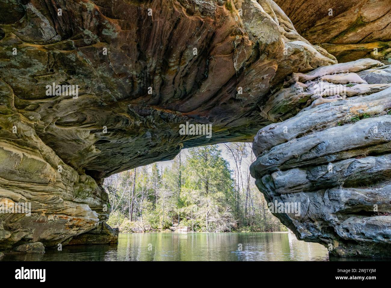 Natural Bridge over Lake in Pickett CCC Memorial State Park, TN Stock ...