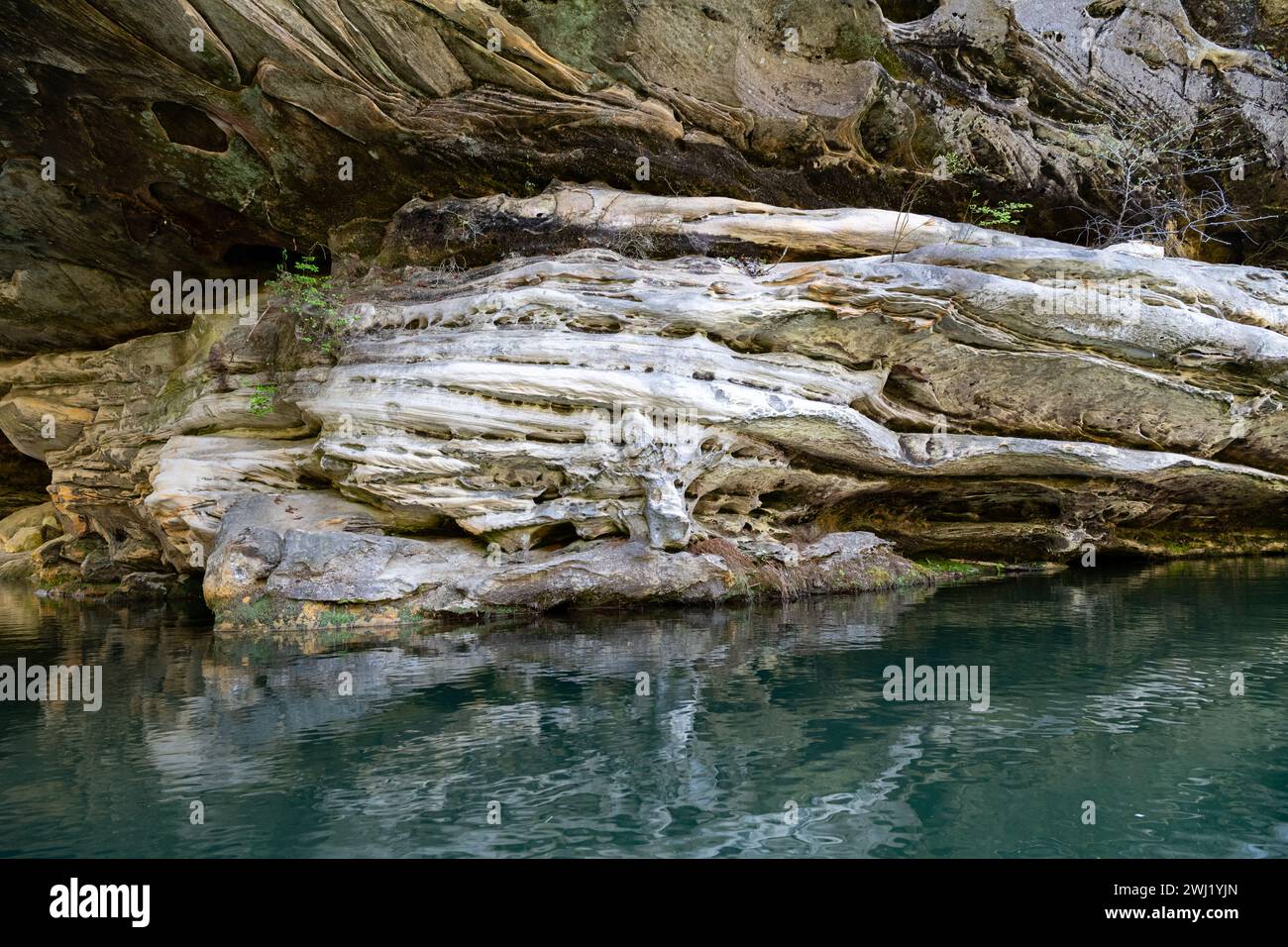 Natural Bridge over Lake in Pickett CCC Memorial State Park, TN Stock ...