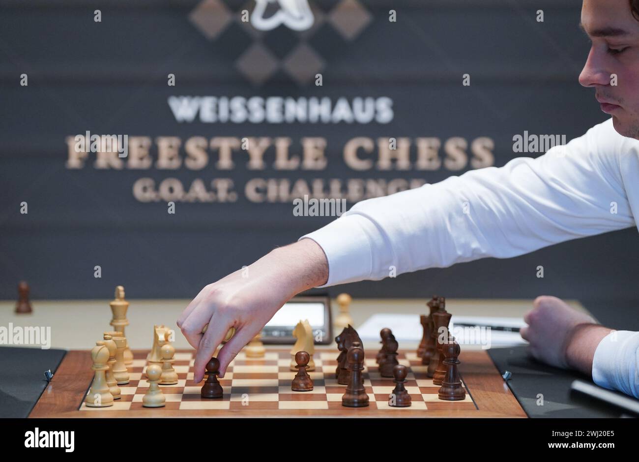 Wangels, Germany. 12th Feb, 2024. Chess: Freestyle Chess G.O.A.T. Challenge, chess tournament ...
