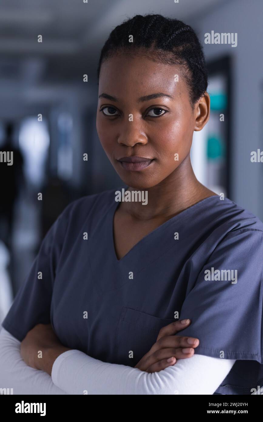 Portrait of african american female doctor in hospital corridor Stock ...