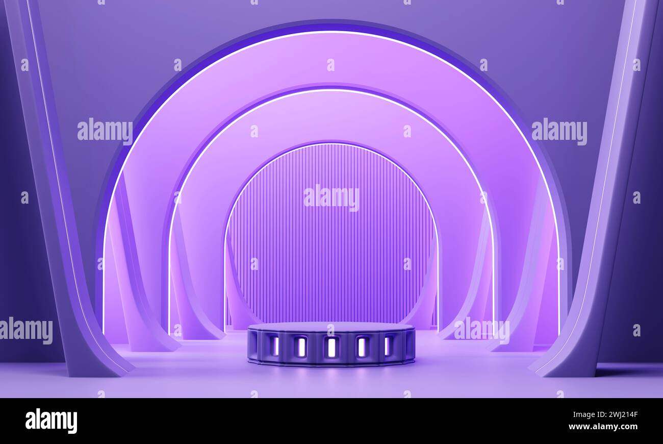 Violet Stage Platform with neon light For Product Display 3D Rendering ...
