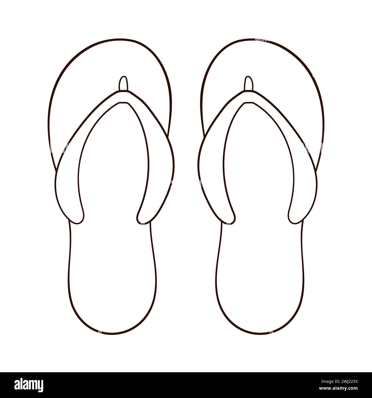 Pair of flip flops in line art style. Summer time slippers, shoes design. Vector illustration ...