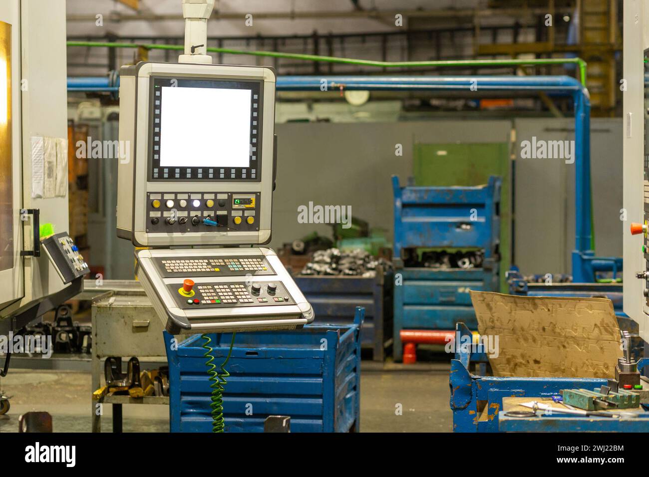 Modern industrial control panel with a keyboard and touch screen ...