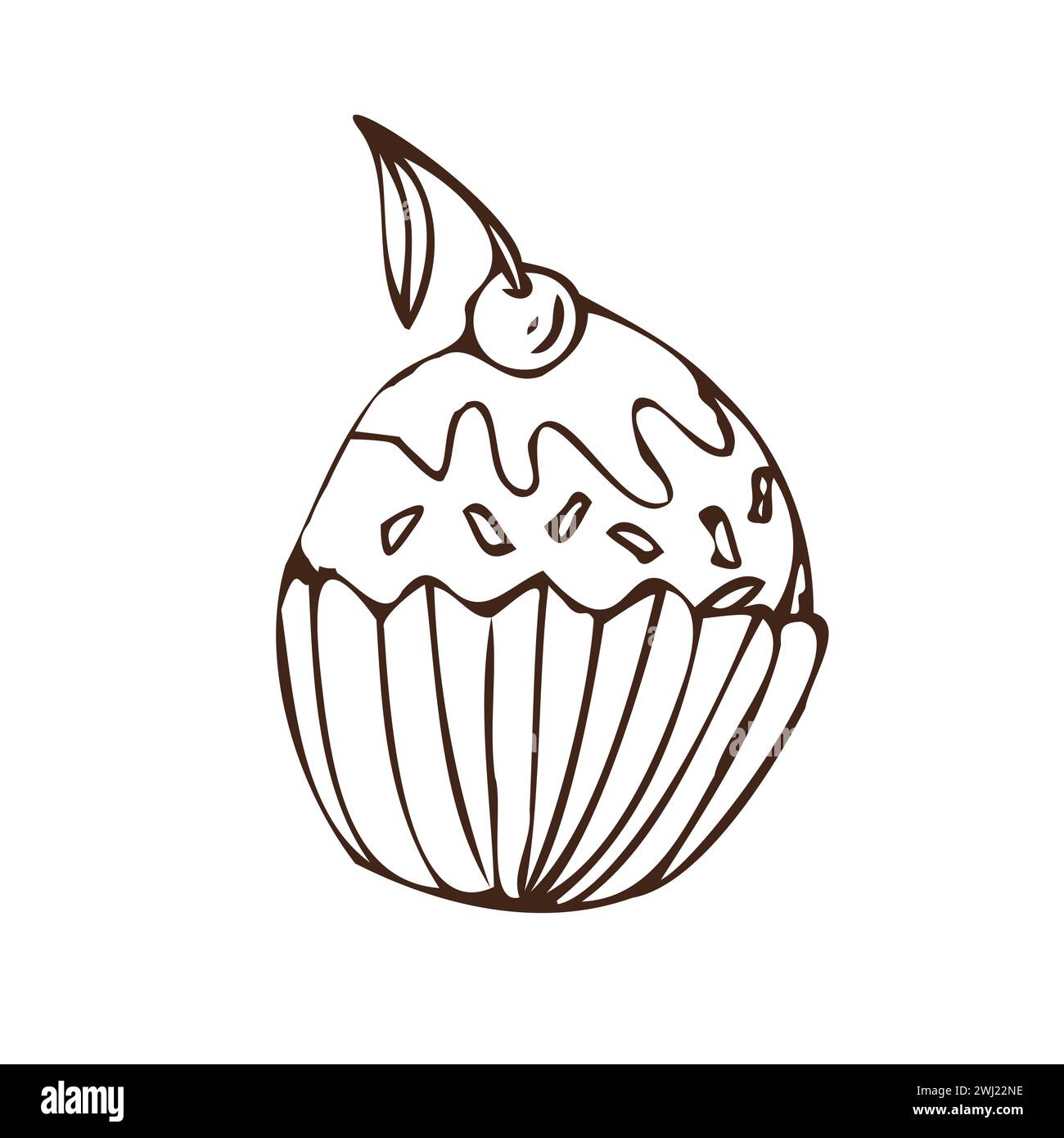 Doodle cupcake - sweet food icon isolated. Vector illustration can used ...