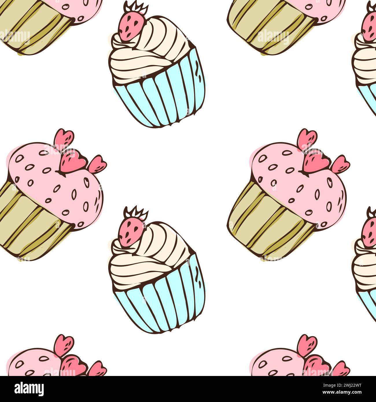 Hand drawn cupcake background for bakery. Vector illustration isolated ...