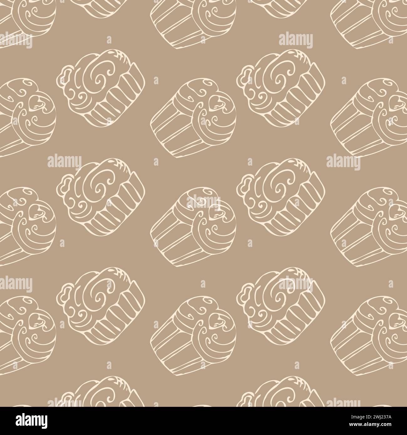 Sketch doodle cupcake outline background for bakery. Vector ...