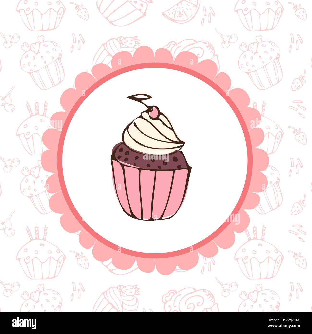 cute cupcake background template for bakery. Vector illustration with ...