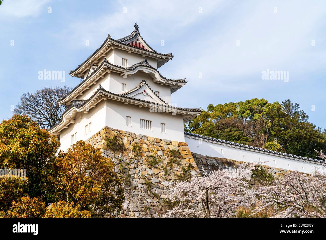 Akashi castle in Japan. The Hitsujisaru yagura, turret on its ishigaki ...
