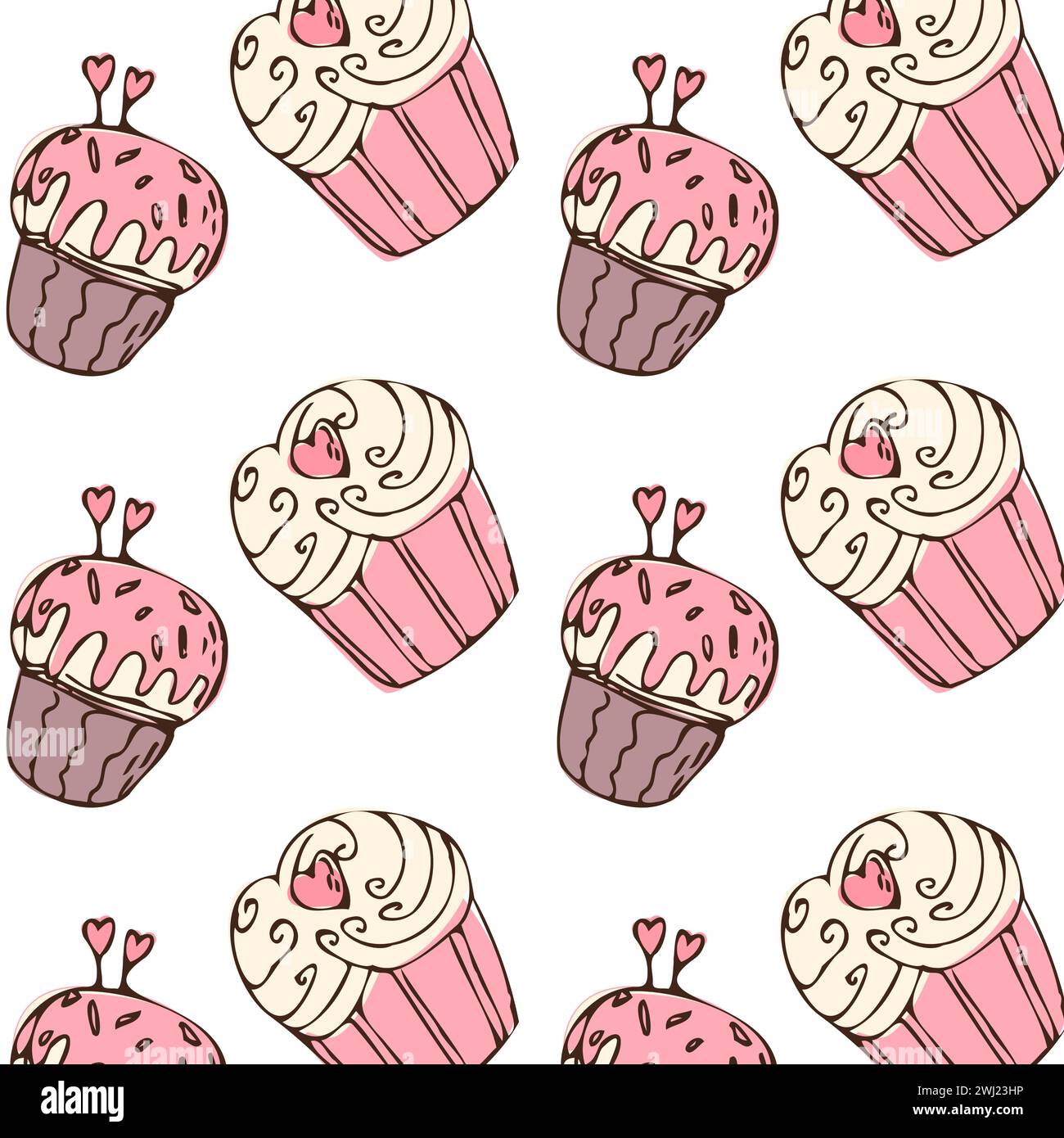 Hand drawn sweet cupcake outline background for bakery. Vector ...