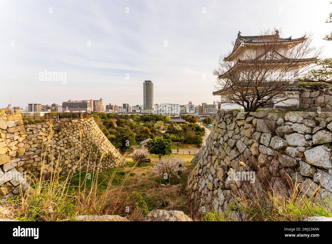 Akashi castle in Japan. The Tatsumi yagura, turret, and the ishigaki ...