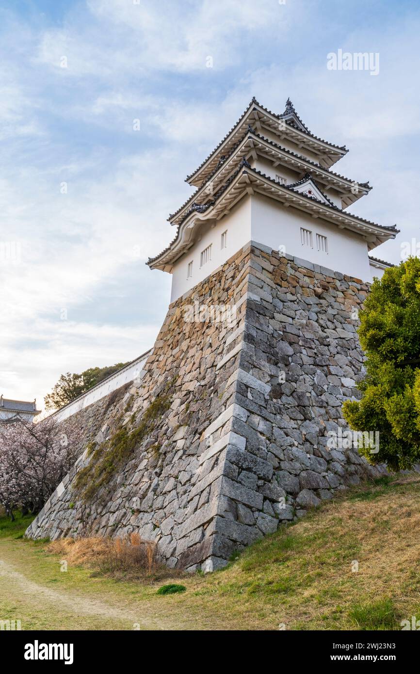 Akashi castle. The very tall ishigaki stone walls supporting the ...