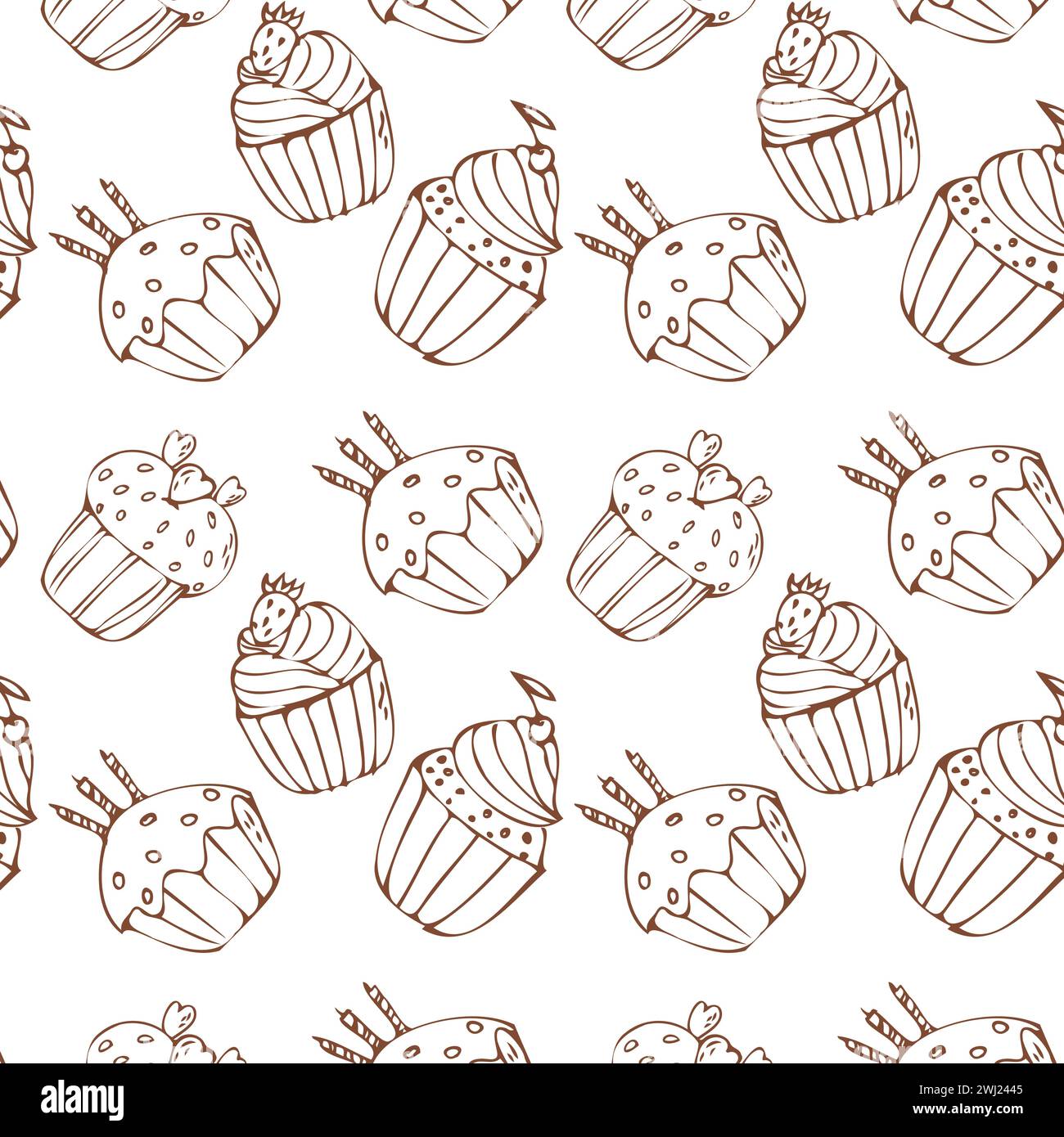 Doodle cupcake with candle outline background for banner. Vector ...