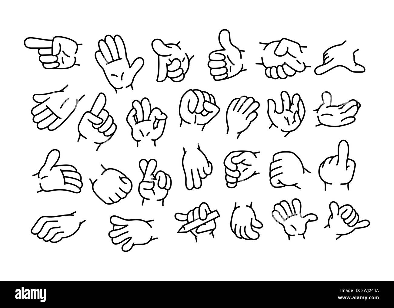 Cartoon gestures line icons set. Character hands. Vector isolated element. Editable stroke Stock ...