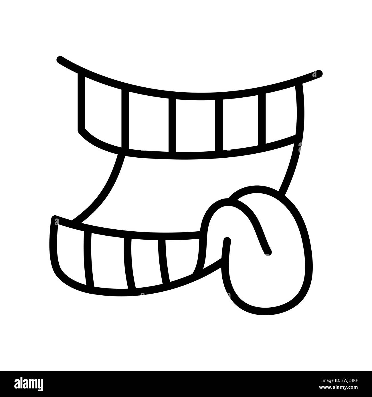 Cartoon teeth smile with tongue line icons set. Character face element ...
