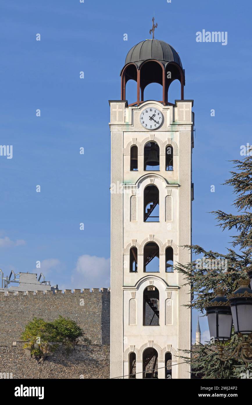 Skopje, North Macedonia - October 23, 2023: White Bell Tower With Clock ...
