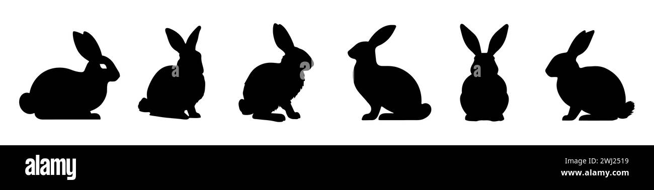 Set of Rabbit silhouettes. Easter bunnies. Isolated on white backdrop ...