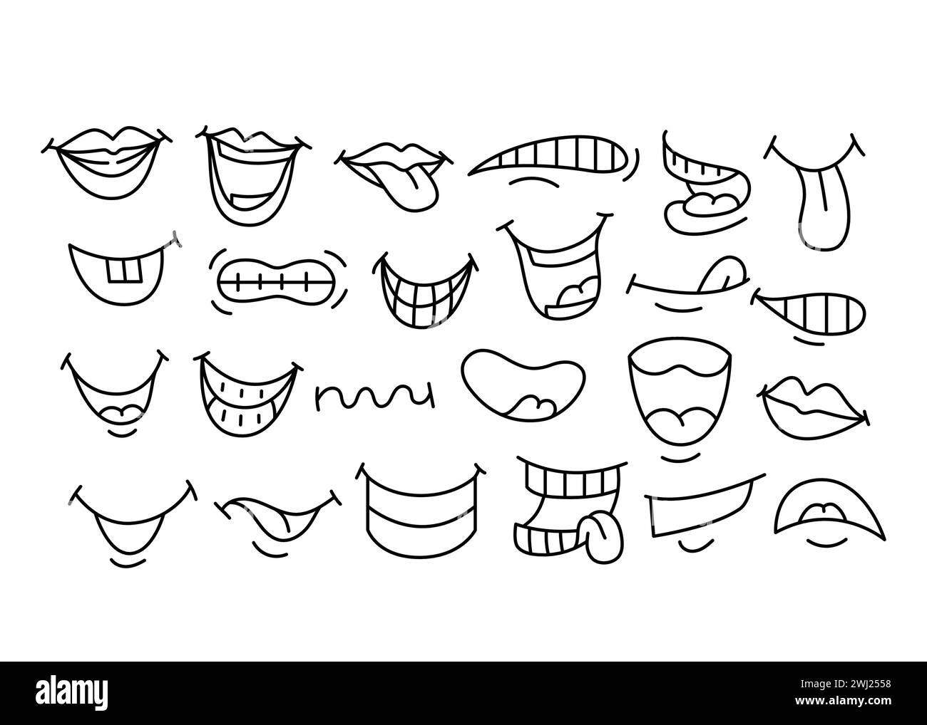 Cartoon mouths line icons set. Character face element. Vector isolated ...