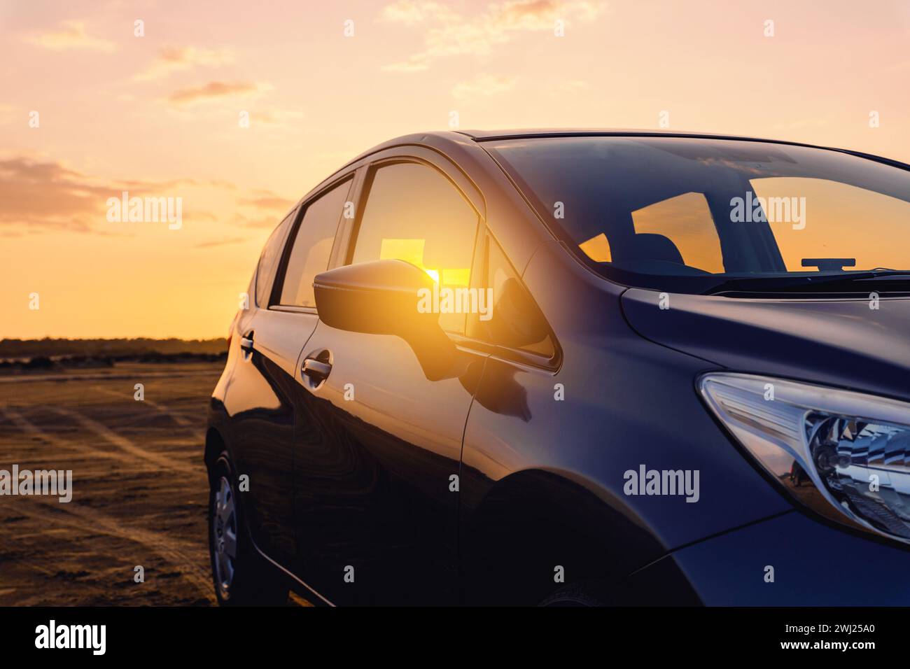 Beautiful sunset and modern Car Off-roading near the Beach Stock Photo ...
