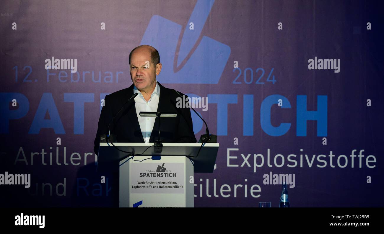 12 February 2024, Lower Saxony, Unterlüß: Federal Chancellor Olaf ...