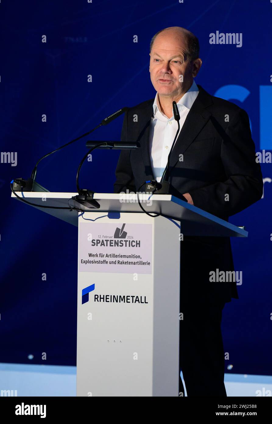 12 February 2024, Lower Saxony, Unterlüß: Federal Chancellor Olaf ...