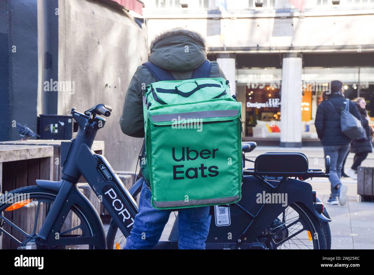 London, England, UK. 12th Feb, 2024. An Uber Eats rider in Central ...