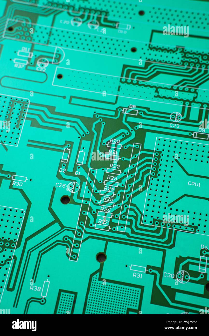 Background of printed circuit board without chips and components Stock ...