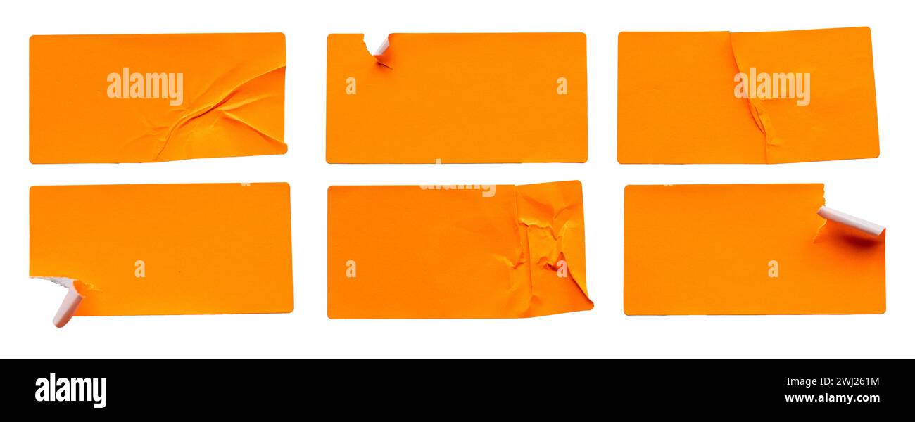 A set of orange rectangular paper sticker label isolated on white ...