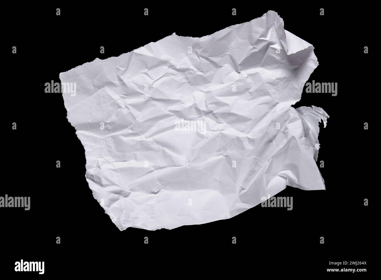 Worn and wrinkled white paper sheet isolated on black background Stock ...